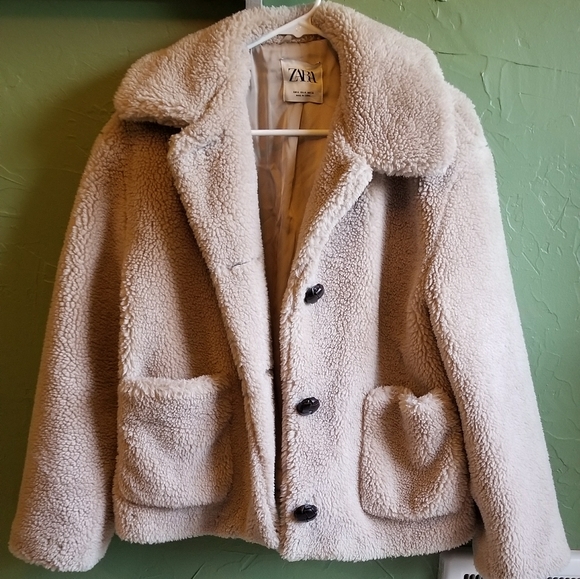 Zara | Jackets & Coats | Zara Cream Sherpa Coat | Poshmark